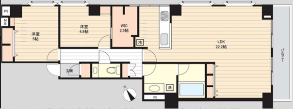 エクレール乃木坂 2階｜南東向きのバルコニーで日当たり良好。収納多めな2LDK | LogRenove(ログリノベ)