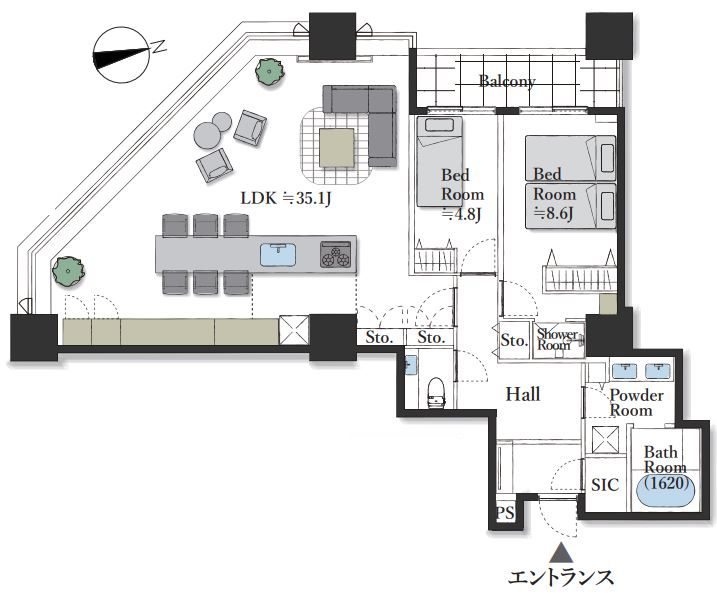 白金タワー38階の中古リノベーション物件情報｜東京都港区、白金高輪駅 | LogRenove(ログリノベ)